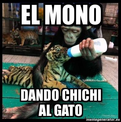 Meme Personalizado - el mono dando chichi al gato - 463241