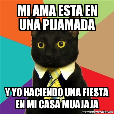 Meme Business Cat - mi ama esta en una pijamada y yo haciendo una ...