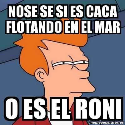 Meme Futurama Fry - nose se si es caca flotando en el mar o es el roni ...
