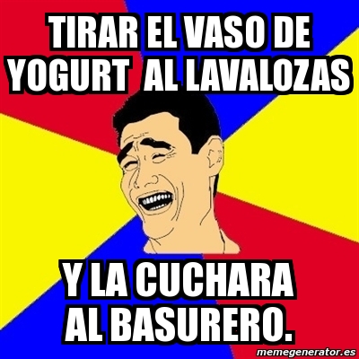 Meme Yao Ming - Tirar el vaso de yogurt al lavalozas y la cuchara al ...