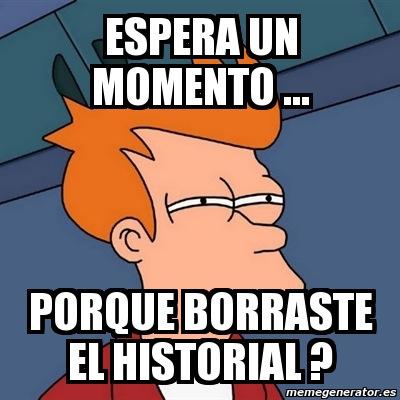 Meme Futurama Fry - espera un momento ... porque borraste el historial ...