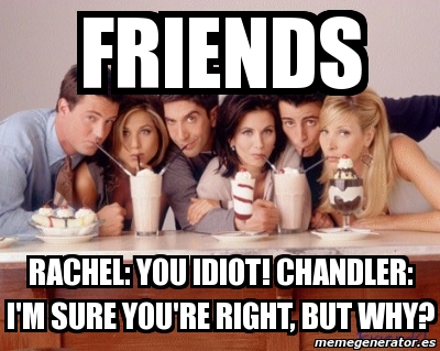 Meme Personalizado - FRIENDS Rachel: You idiot! Chandler: I'm sure you ...
