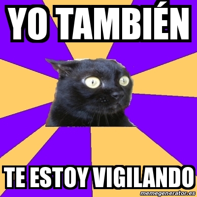 Meme Anxiety Cat - yo TAMBIÃ‰N te estoy vigilando - 18351444