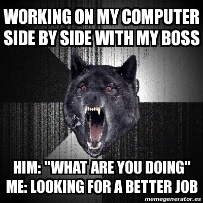 Meme Insanity Wolf - wORKING ON MY COMPUTER SIDE BY SIDE WITH MY BOSS ...