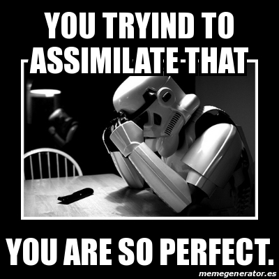 Meme Sad Trooper - you tryind to assimilate that YOU ARE SO PERFECT ...
