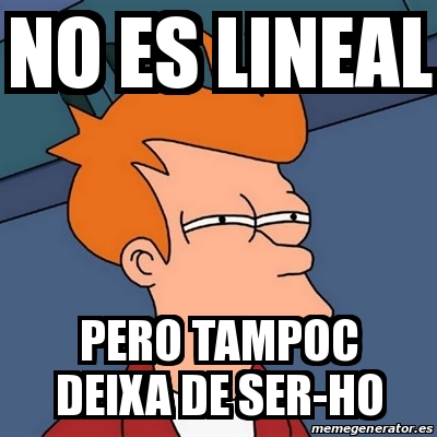 Meme Futurama Fry - NO ES LINEAL PERO TAMPOC DEIXA DE SER-HO - 19962683