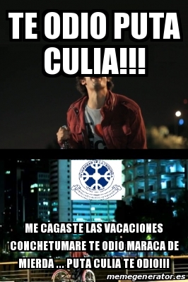 Meme Personalizado - tE ODIO PUTA CULIA!!! ME CAGASTE LAS VACACIONES ...