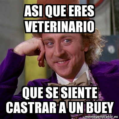 Meme Willy Wonka - asi que eres veterinario que se siente castrar a un ...