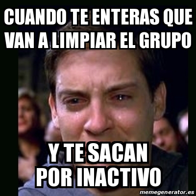 Meme crying peter parker - cuando te enteras que van a limpiar el grupo ...