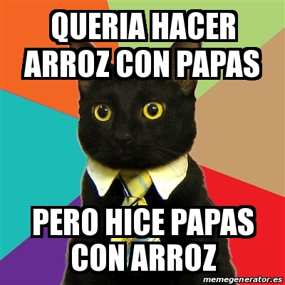 Meme Business Cat - queria hacer arroz con papas pero hice papas con ...