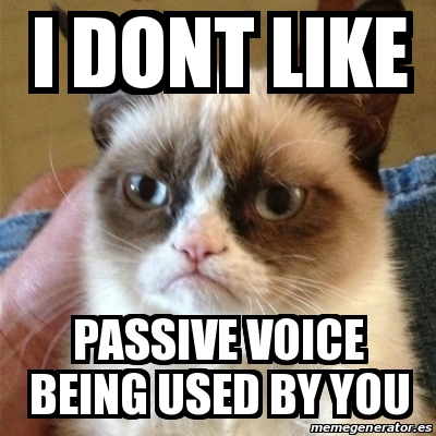 Meme Grumpy Cat - i dont like passive voice being used by you - 24206248