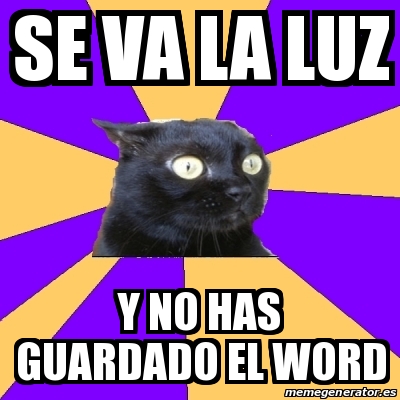 Meme Anxiety Cat - se va la luz y no has guardado el word - 25784584