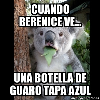 Meme Koala - cuando Berenice ve... una botella de guaro tapa azul ...