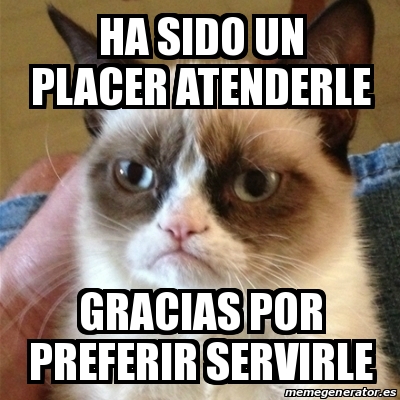 Meme Grumpy Cat - ha sido un placer atenderle gracias por preferir ...