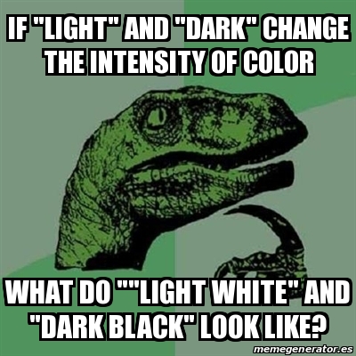 Meme Filosoraptor - if "light" and "dark" change the intensity of color ...