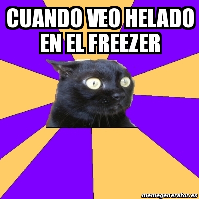 Meme Anxiety Cat - Cuando veo helado en el freezer - 28270157