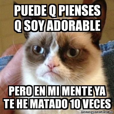 Meme Grumpy Cat - puede q pienses q soy adorable pero en mi mente ya te ...