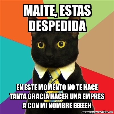 Meme Business Cat - Maite, estas despedida en este momento no te hace ...