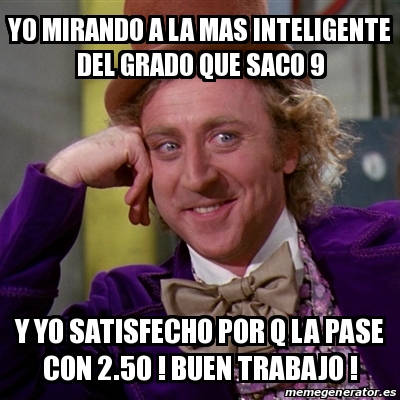Meme Willy Wonka - yo mirando a la mas inteligente del grado que saco 9 ...