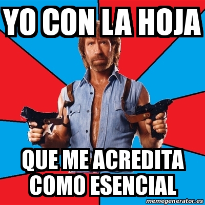 Meme Chuck Norris - Yo con la hoja Que me acredita como esencial - 31483210