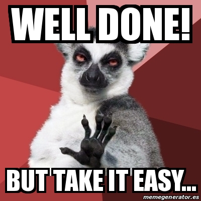 Meme Chill Out Lemur - WELL DONE! BUT TAKE IT EASY... - 31573513