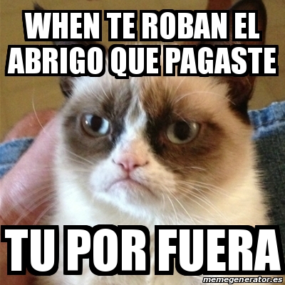 Meme Grumpy Cat - WHEN TE ROBAN EL ABRIGO QUE PAGASTE TU POR FUERA ...