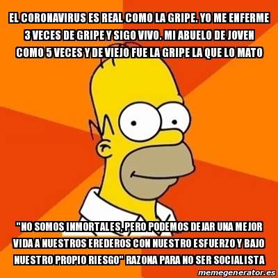 Meme Homer - el coronavirus es real como la gripe. yo me enferme 3 ...