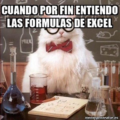 Meme Chemistry Cat - CUANDO POR FIN ENTIENDO LAS FORMULAS DE EXCEL ...