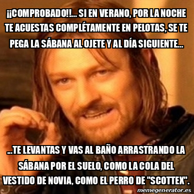 Meme Boromir - ¡¡comprobado!!... Si en verano, por la noche te acuestas ...