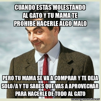 Meme Mr Bean - Cuando estas molestando al gato y tu mama te prohibe ...