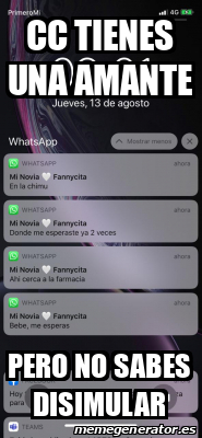 Meme Personalizado - Cc tienes una amante Pero no sabes disimular ...