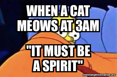 Meme Personalizado - when a cat meows at 3am "it must be a spirit ...