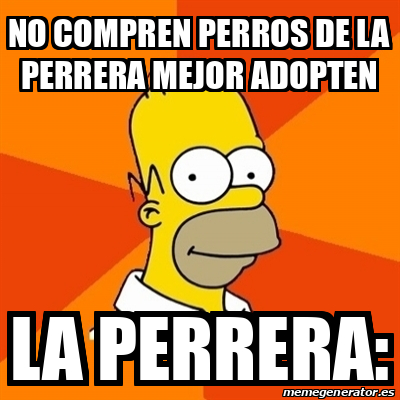 Meme Homer - No compren perros de la perrera mejor adopten La perrera ...