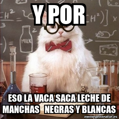 Meme Chemistry Cat - y por eso la vaca saca leche de manchas negras y ...
