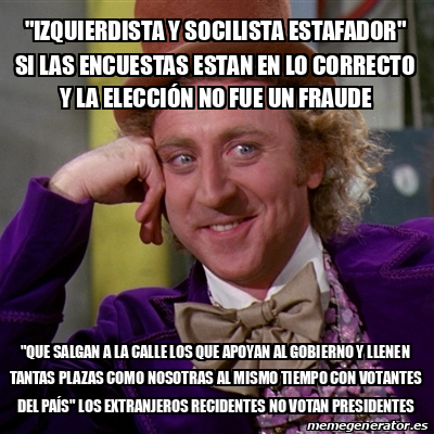 Meme Willy Wonka - "izquierdista y socilista estafador" si las ...