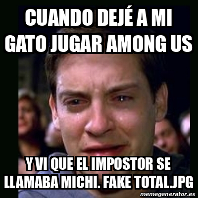 Meme crying peter parker - Cuando dejé a mi gato jugar among us Y vi ...