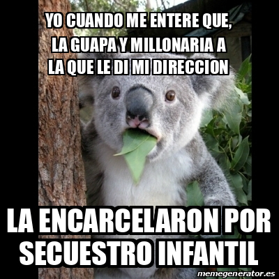 Meme Koala - YO CUANDO ME ENTERE QUE, LA GUAPA Y MILLONARIA A LA QUE LE ...