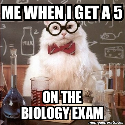 Meme Chemistry Cat - me when i get a 5 on the biology exam - 32213076