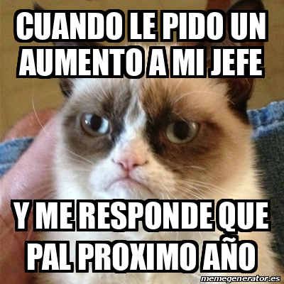 Meme Grumpy Cat - CUANDO LE PIDO UN AUMENTO A MI JEFE Y ME RESPONDE QUE ...
