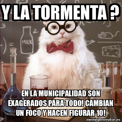 Meme Chemistry Cat - Y la tormenta ? en la municipalidad son exagerados ...