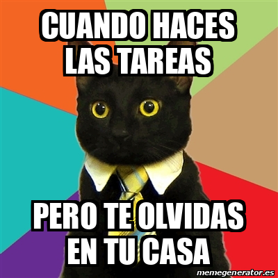 Meme Business Cat - Cuando haces las tareas Pero te olvidas en tu casa ...