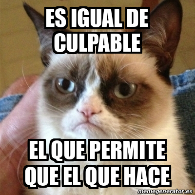 Meme Grumpy Cat - ES IGUAL DE CULPABLE EL QUE PERMITE QUE EL QUE HACE ...