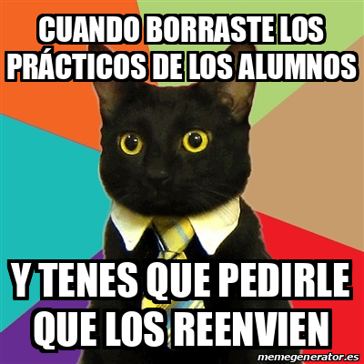 Meme Business Cat - cuando borraste los prácticos de los alumnos y ...