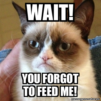 Meme Grumpy Cat - wait! you forgot to feed me! - 32485574