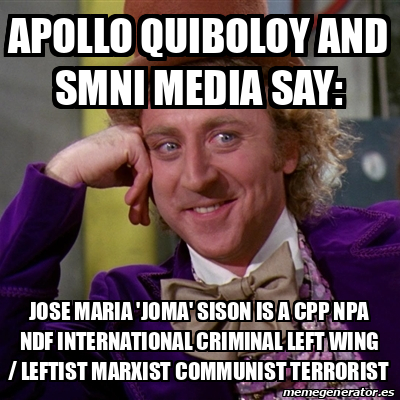 Meme Willy Wonka - Apollo Quiboloy and SMNI Media say: Jose Maria 'Joma ...