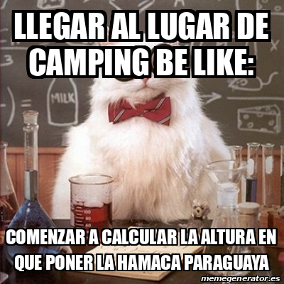 Meme Chemistry Cat - llegar al lugar de camping be like: comenzar a ...