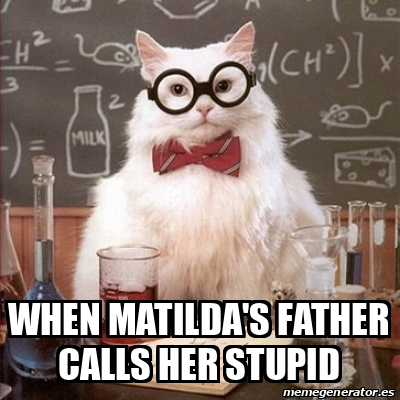 Meme Chemistry Cat - WHEN MATILDA'S FATHER CALLS HER STUPID - 32564395