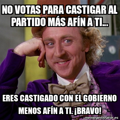 Meme Willy Wonka - no votas para castigar al partido más afín a ti ...
