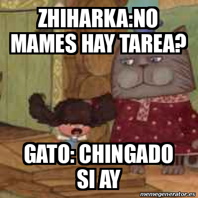 Meme Personalizado - Zhiharka:NO MAMES HAY TAREA? Gato: chingado si ay ...