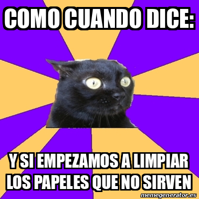 Meme Anxiety Cat - Como cuando dice: Y si empezamos a limpiar los ...